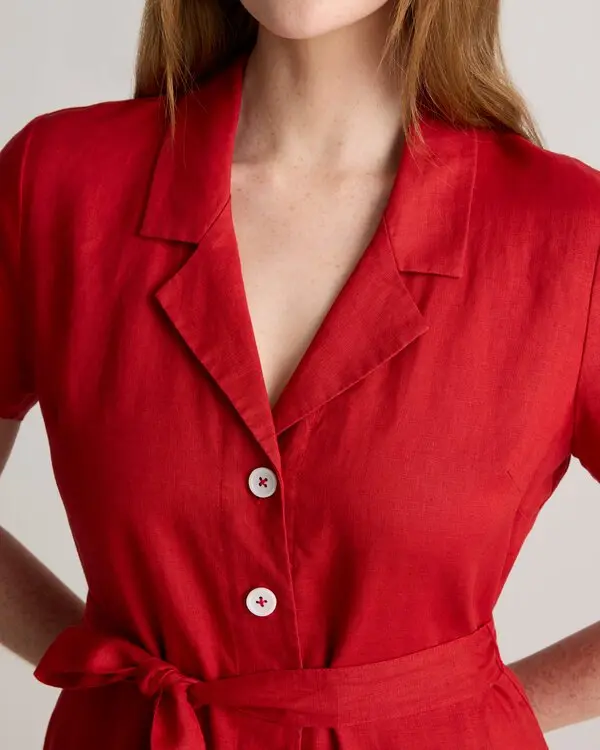 Quince 100% European Linen Button-front Midi Shirt Dress - Chile