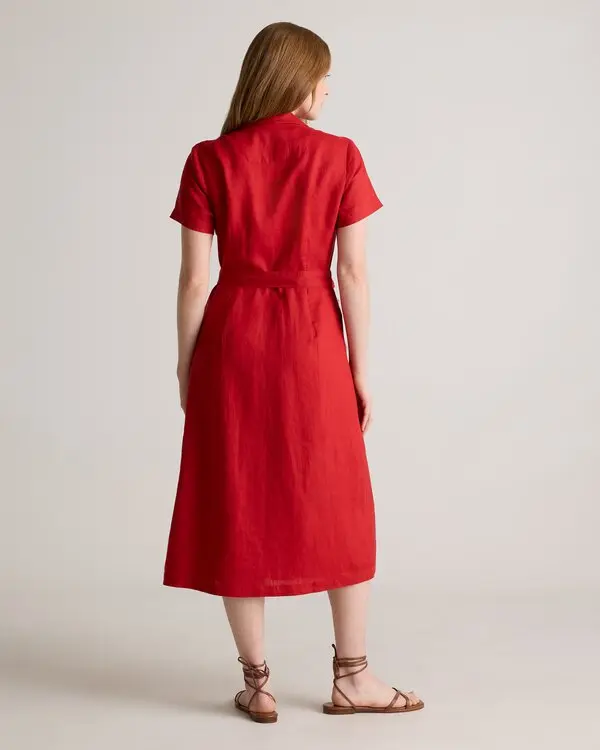 Quince 100% European Linen Button-front Midi Shirt Dress - Chile