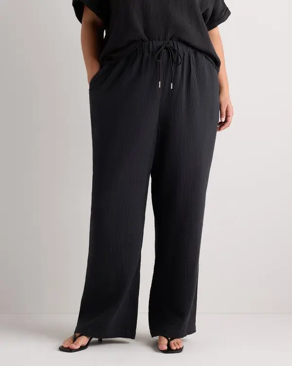 Quince Organic Cotton Gauze Straight Leg Pants - Black