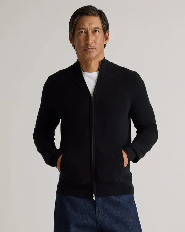 Quince Mongolian Cashmere Full Zip Sweater - Black