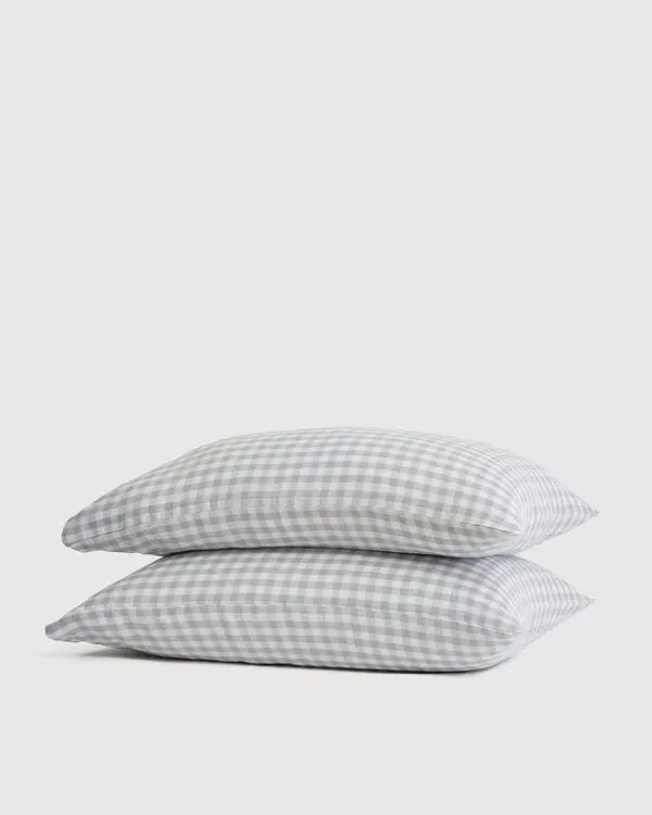 Quince European Linen Pillowcase Set - Blue Fog Gingham