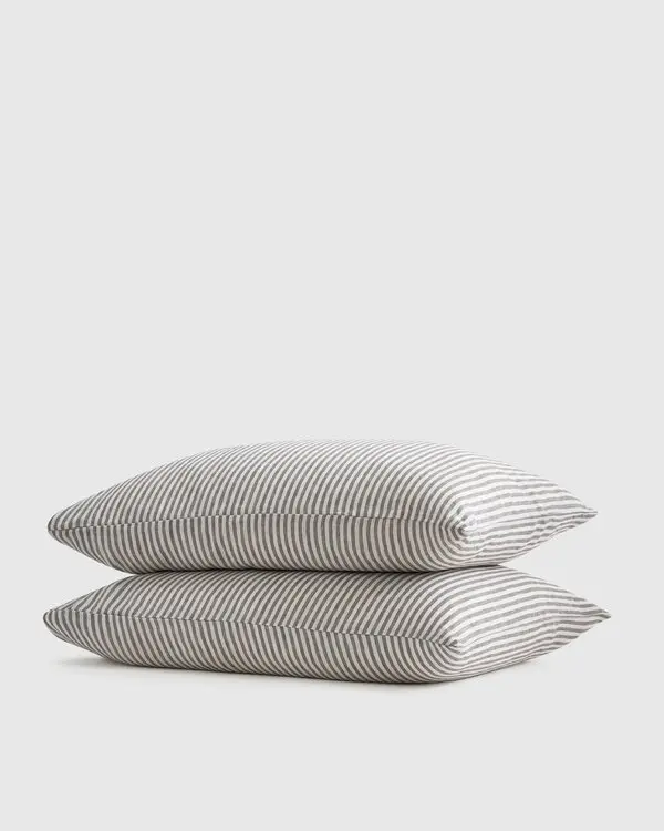 Quince European Linen Pillowcase Set - Grey/white Stripe