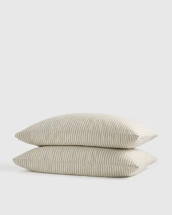 Quince European Linen Pillowcase Set - Willowleaf/white Stripe