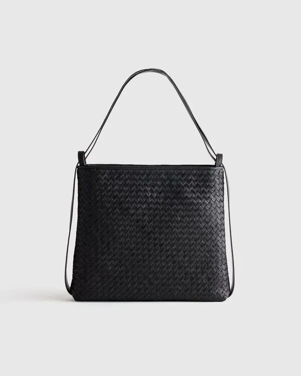 Quince Italian Leather Handwoven Convertible Backpack - Black