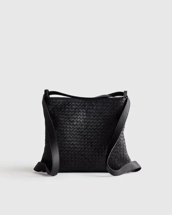 Quince Italian Leather Handwoven Convertible Backpack - Black