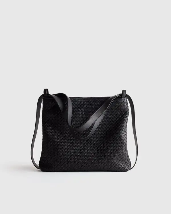 Quince Italian Leather Handwoven Convertible Backpack - Black