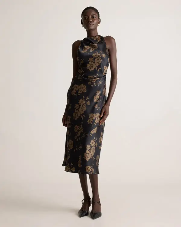 Quince Washable Stretch Silk High Neck Midi Dress - Caper Eclipse