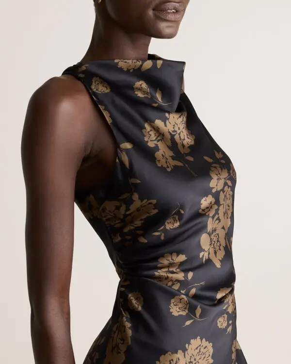 Quince Washable Stretch Silk High Neck Midi Dress - Caper Eclipse