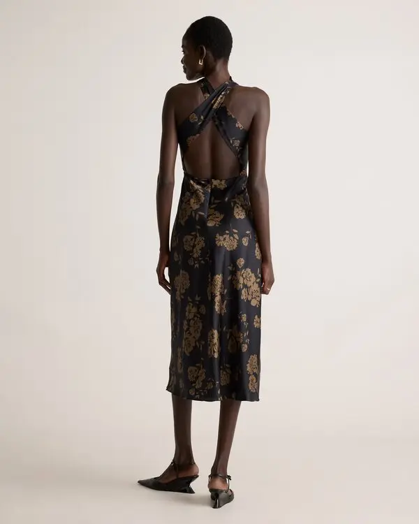 Quince Washable Stretch Silk High Neck Midi Dress - Caper Eclipse