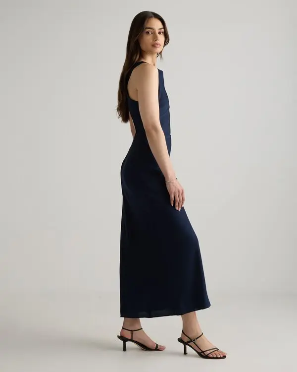 Quince Washable Stretch Silk High Neck Midi Dress - Navy