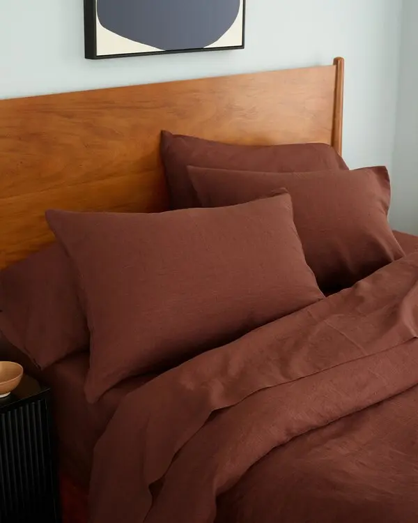 Quince European Linen Duvet Cover Set - Bordeaux