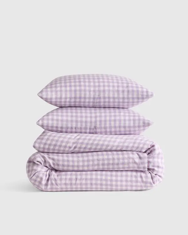 Quince European Linen Duvet Cover Set - Lavender Gingham