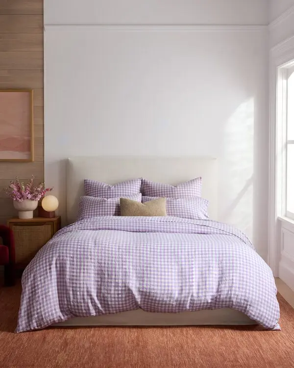 Quince European Linen Duvet Cover Set - Lavender Gingham