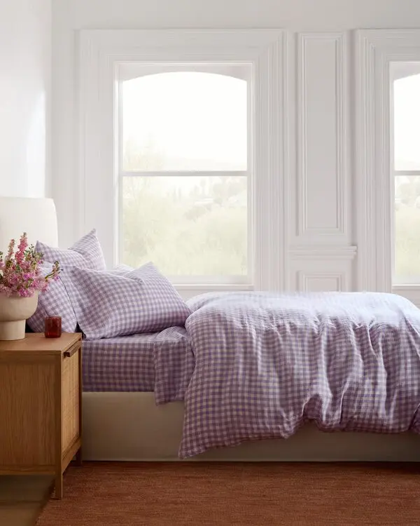 Quince European Linen Duvet Cover Set - Lavender Gingham