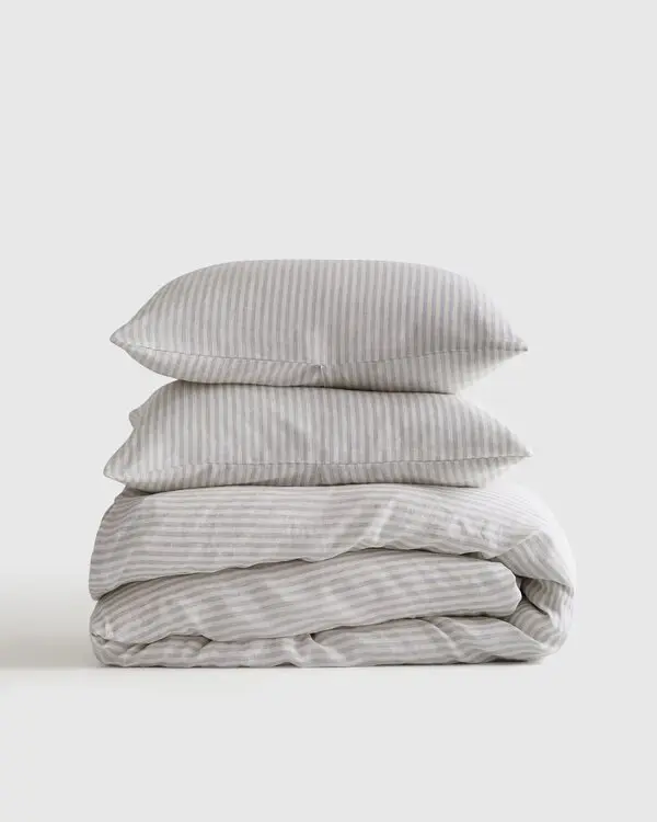 Quince European Linen Duvet Cover Set - Mist/white Stripe