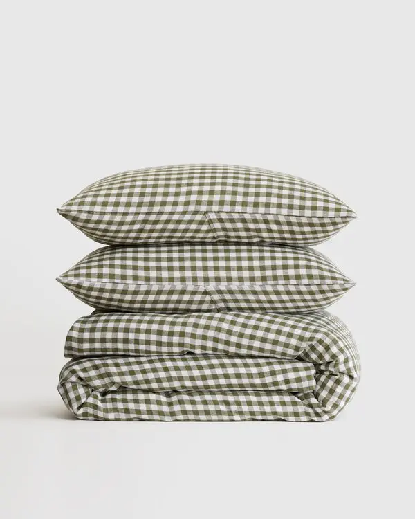 Quince European Linen Duvet Cover Set - Olive Gingham