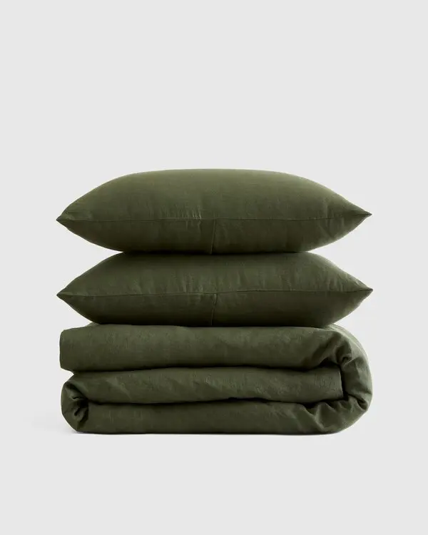 Quince European Linen Duvet Cover Set - Pine
