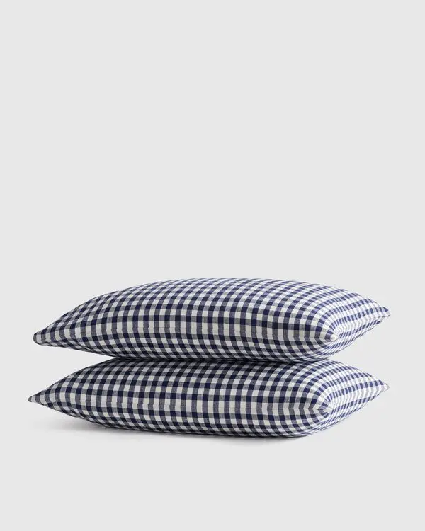 Quince European Linen Gingham Pillowcase Set - Navy