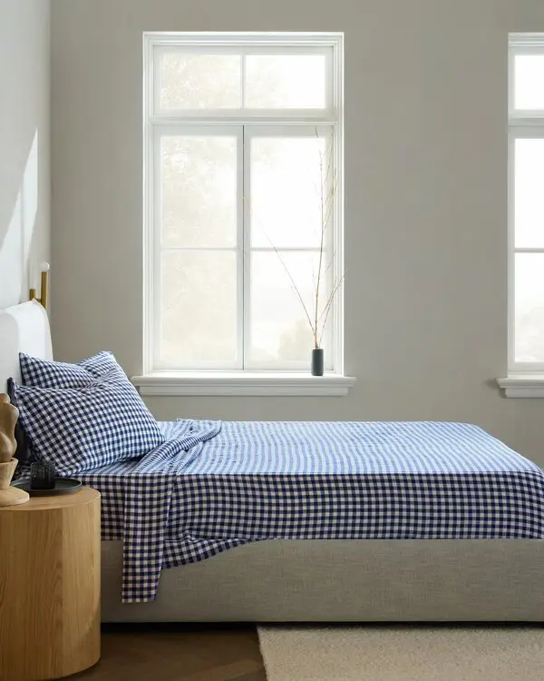 Quince European Linen Gingham Pillowcase Set - Navy