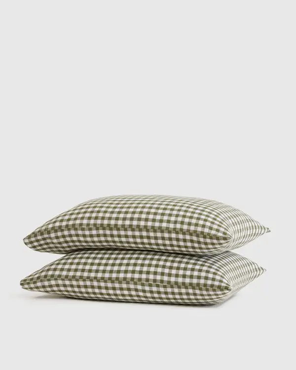 Quince European Linen Gingham Pillowcase Set - Olive