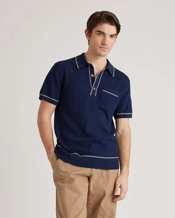 Quince Reversible Quilted Pullover - Navy/ivory