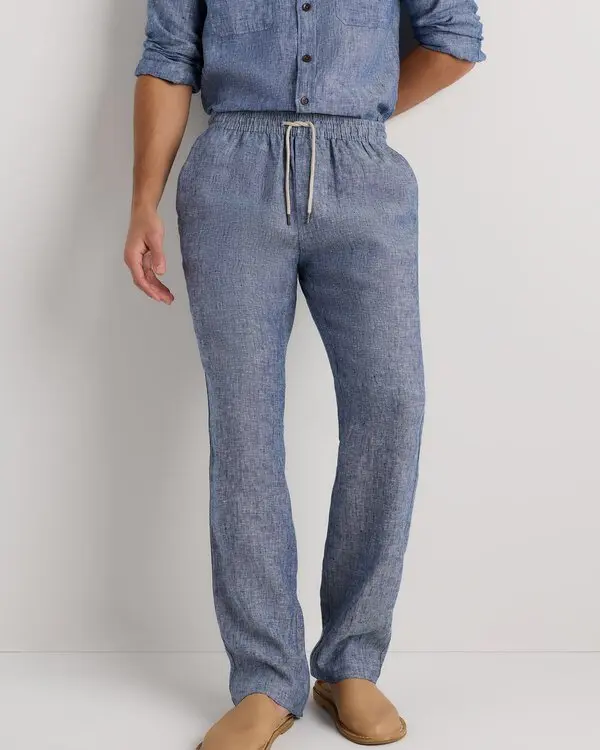 Quince European Linen Drawstring Beach Pants - Chambray Blue