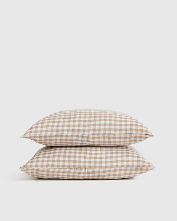 Quince European Linen Gingham Sham Set - Cafe