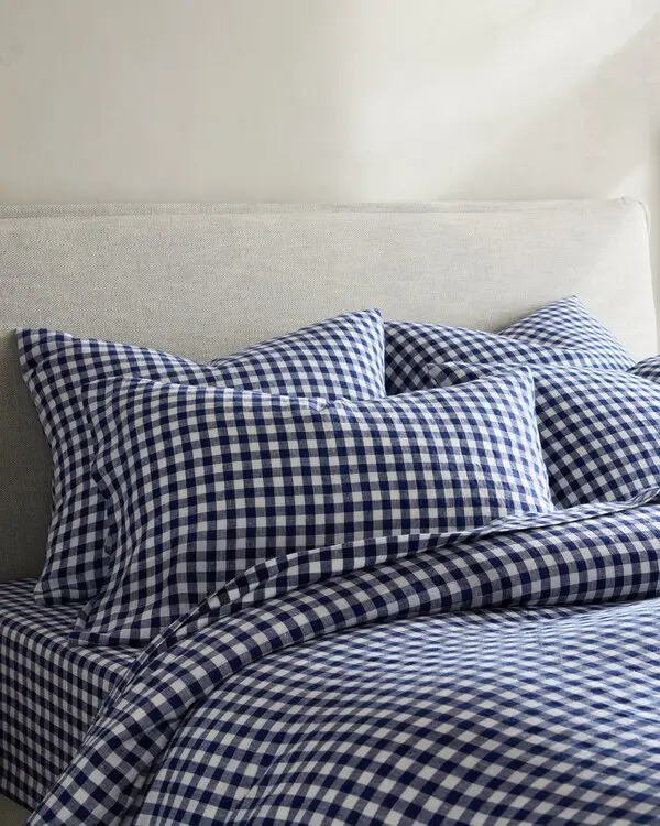 Quince European Linen Gingham Sham Set - Navy