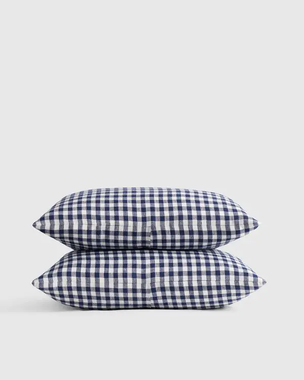 Quince European Linen Gingham Sham Set - Navy