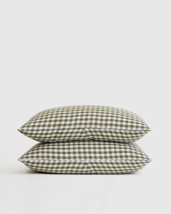 Quince European Linen Gingham Sham Set - Olive