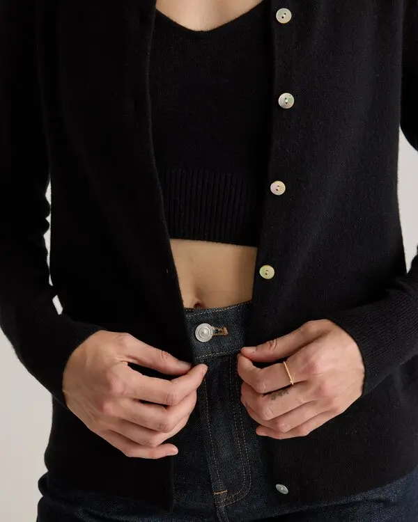 Quince Cashmere Cardigan Sweater - Black