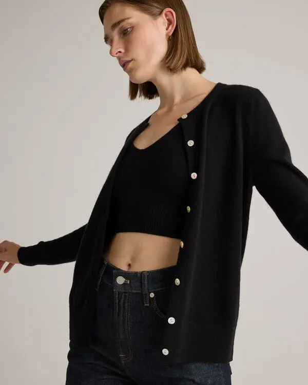 Quince Cashmere Cardigan Sweater - Black