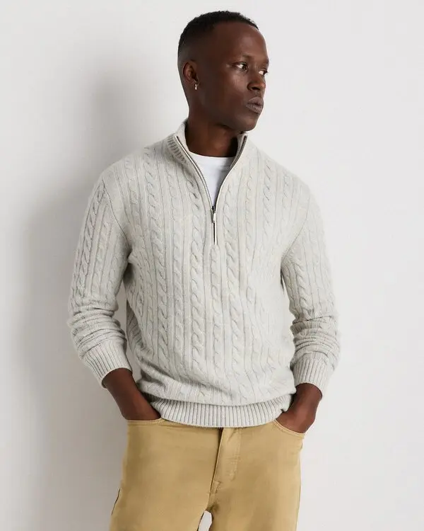 Quince Baby Cashmere Cable Quarter Zip Sweater - Pearled Ivory
