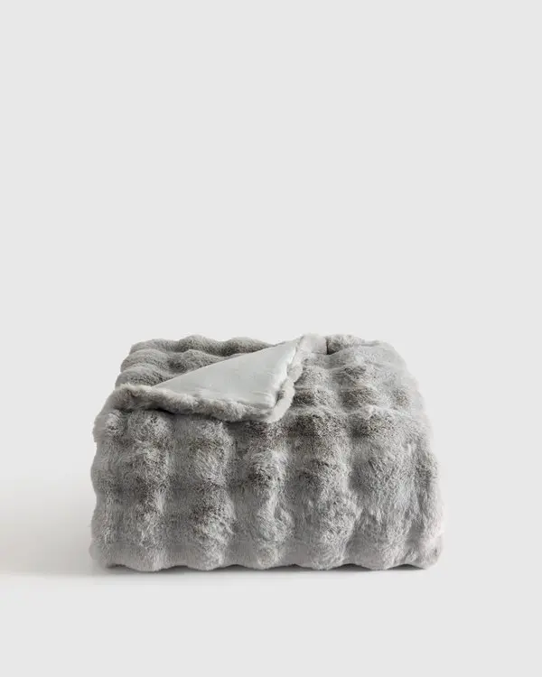 Quince Ruched Faux Fur Throw - Glacier