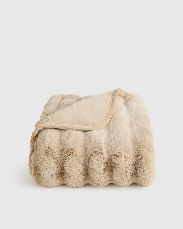 Quince Ruched Faux Fur Throw - Latte