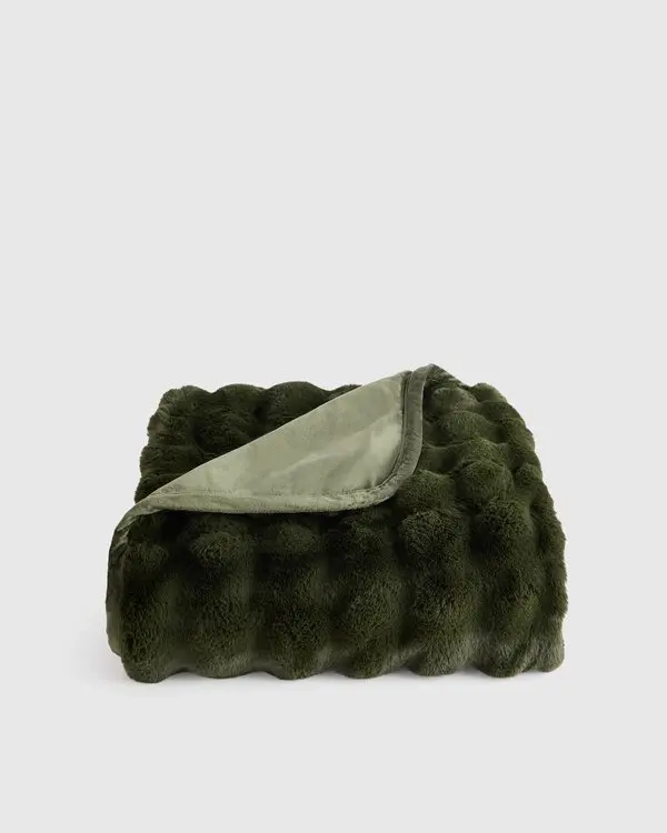 Quince Ruched Faux Fur Throw - Pine