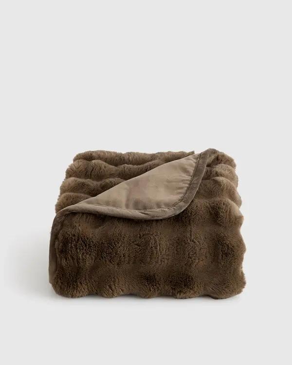 Quince Ruched Faux Fur Throw - Walnut