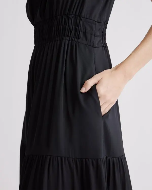 Quince Washable Stretch Silk Tiered Maxi Dress - Black