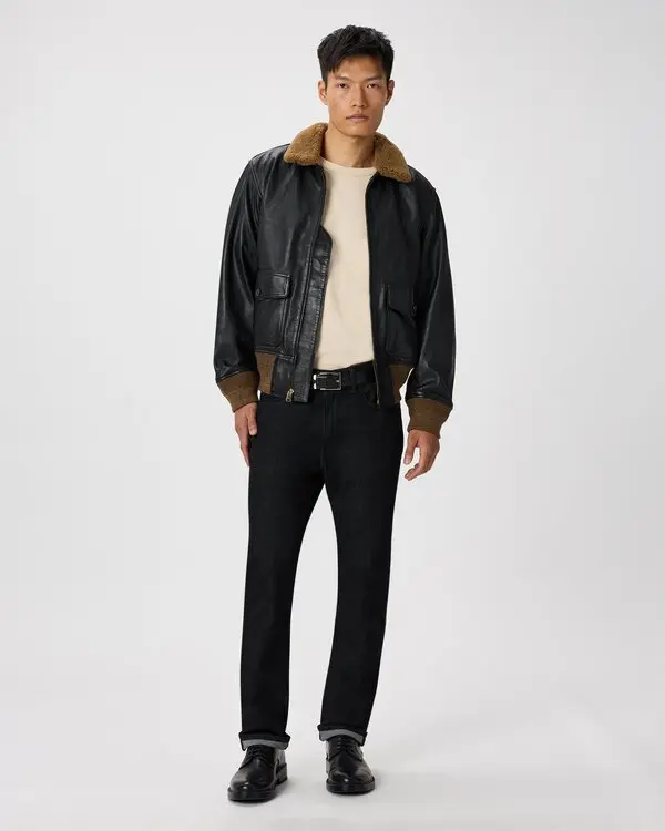 Quince Shearling Collar Leather Flight Jacket - True Black