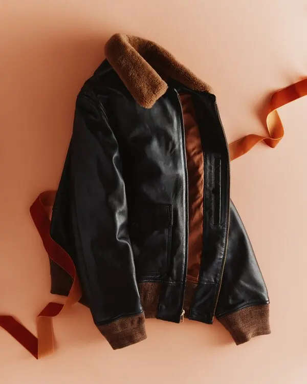 Quince Shearling Collar Leather Flight Jacket - True Black