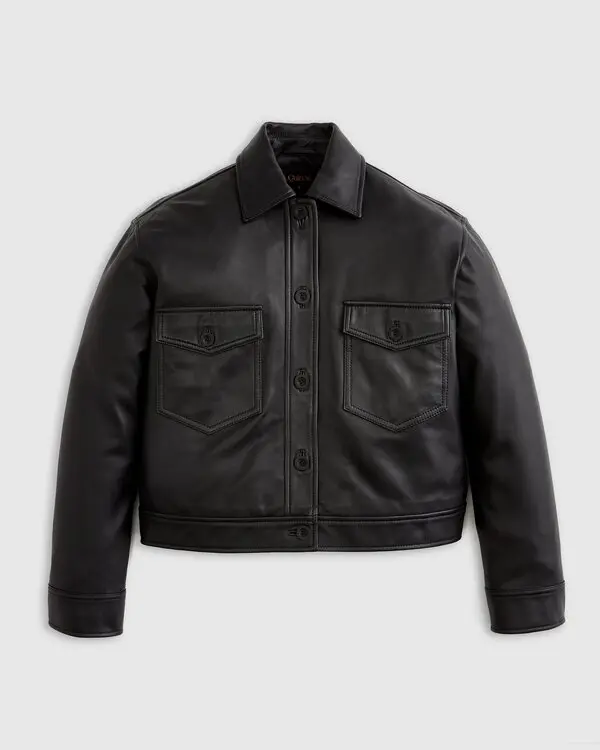 Quince Leather Cropped Jacket - Black
