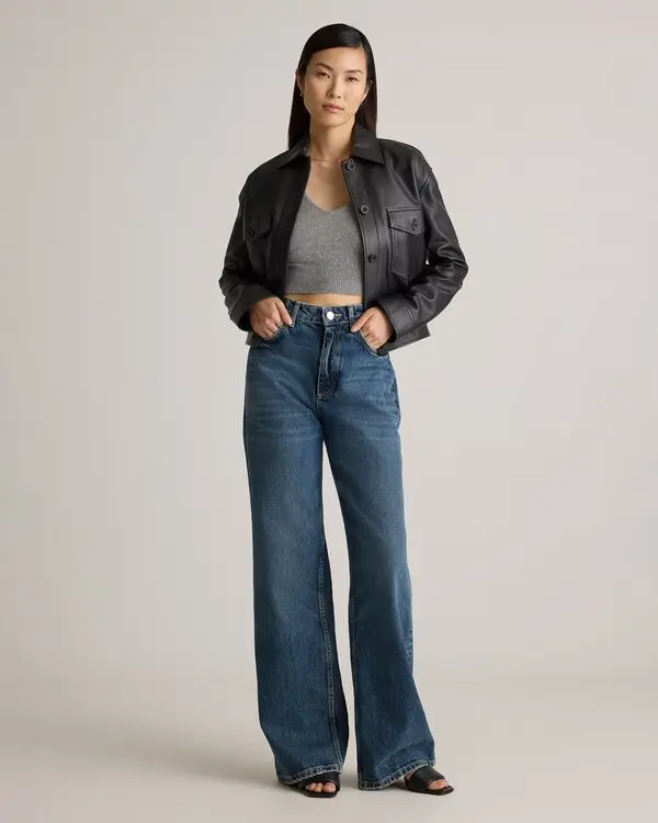 Quince Leather Cropped Jacket - Black
