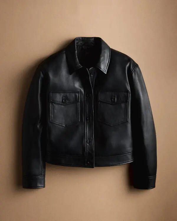 Quince Leather Cropped Jacket - Black