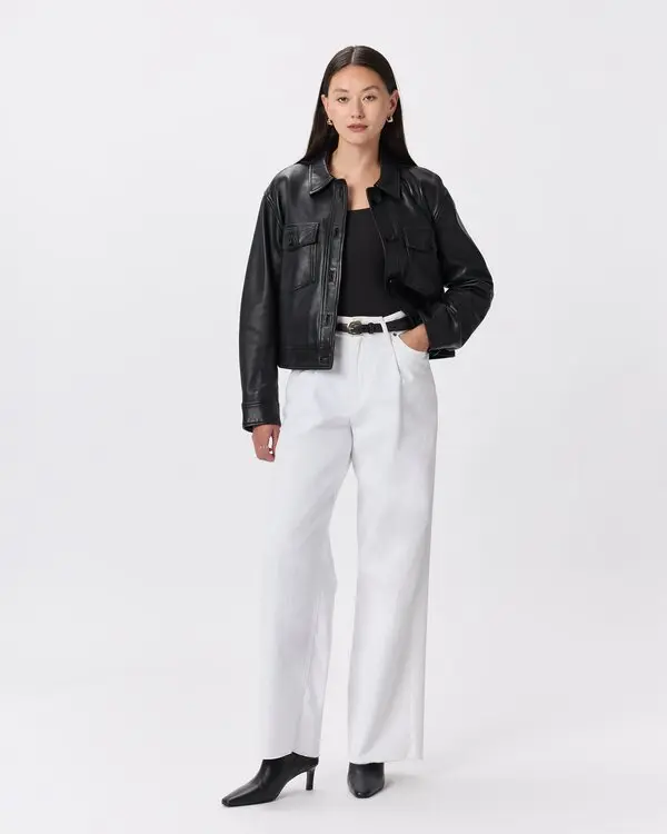 Quince Leather Cropped Jacket - Black