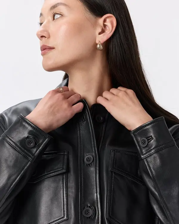 Quince Leather Cropped Jacket - Black