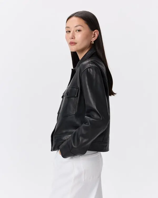 Quince Leather Cropped Jacket - Black