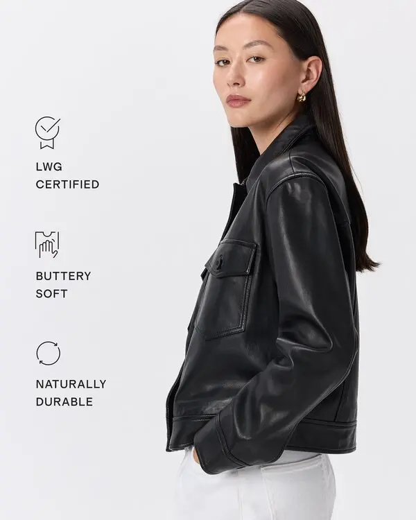 Quince Leather Cropped Jacket - Black