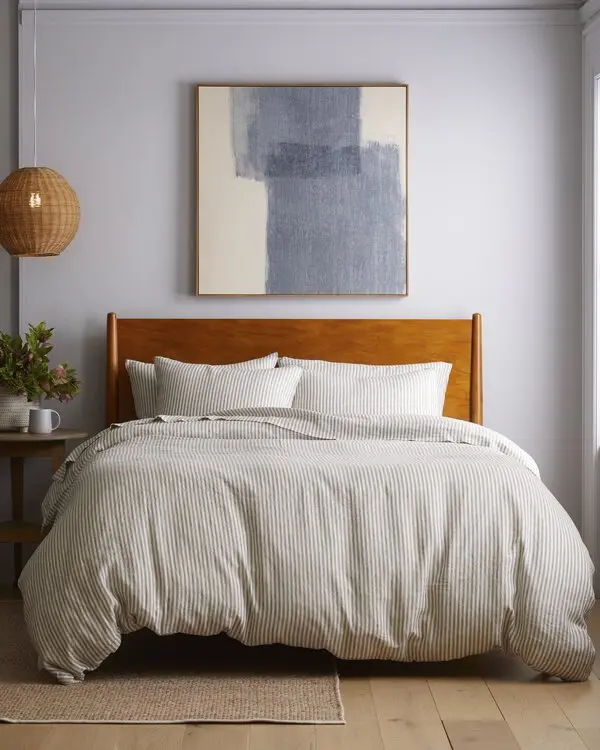Quince European Linen Sham Set - Grey/white Stripe