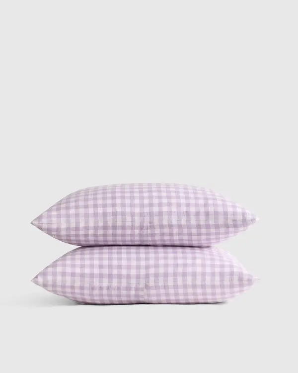 Quince European Linen Sham Set - Lavender Gingham
