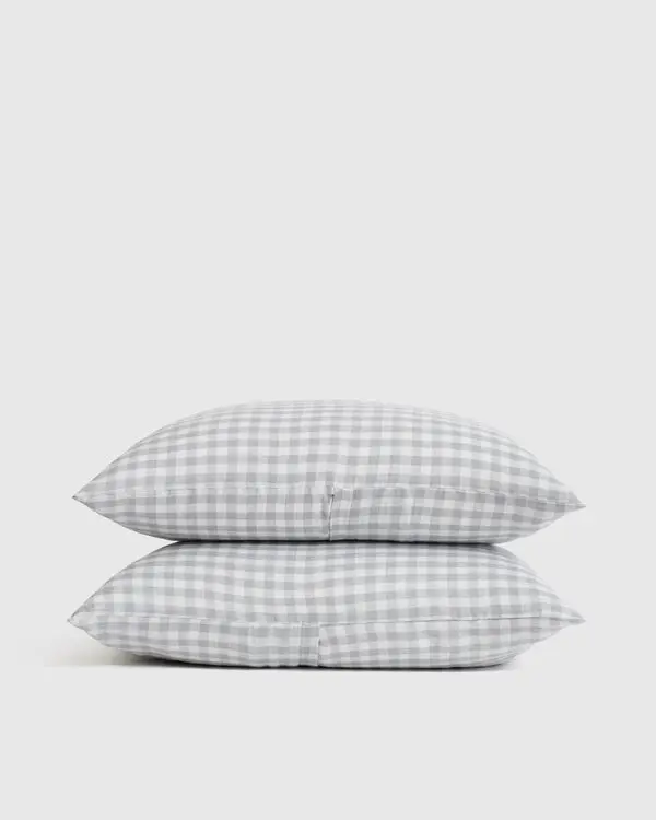 Quince European Linen Sham Set - Light Blue Gingham